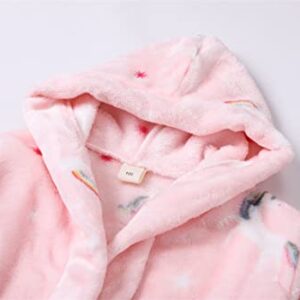 Umeyda Girls Robe, Soft Fuzzy Fleece Printed Hooded Bathrobe Cute Sleepwear for Kids, Rainbow Peach Pink, 12-18 Months = Tag 90