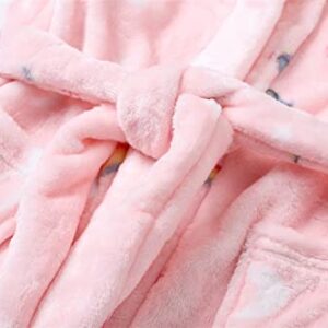 Umeyda Girls Robe, Soft Fuzzy Fleece Printed Hooded Bathrobe Cute Sleepwear for Kids, Rainbow Peach Pink, 12-18 Months = Tag 90