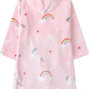 Umeyda Girls Robe, Soft Fuzzy Fleece Printed Hooded Bathrobe Cute Sleepwear for Kids, Rainbow Peach Pink, 12-18 Months = Tag 90