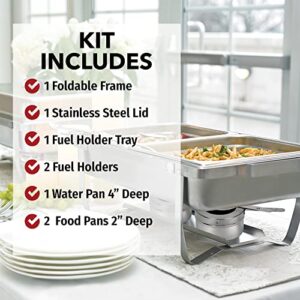 Sterno Foldable Frame Stainless Steel Chafing Dish Buffet Set, 8 Quart, Silver