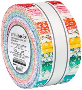 jelly roll - 1930's basics a flowerhouse collection debbie beaves spring florals small scale reproduction 2.5" strips roll-ups bundle quilter's cotton fabric precuts (ru-1112-40)