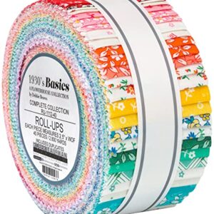 Jelly Roll - 1930's Basics A Flowerhouse Collection Debbie Beaves Spring Florals Small Scale Reproduction 2.5" Strips Roll-Ups Bundle Quilter's Cotton Fabric Precuts (RU-1112-40)