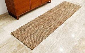 natural jute boucle 2'6" x 10' runner doormat, hand woven & reversible for living room kitchen entryway rug, jute burlap braided rag rug 24x36 inch, farmhouse rag rug, rustic rug, natural look rug