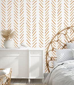 haokhome 96101-3 boho peel and stick wallpaper brush strokes stripes removable terracotta/white chevron vinyl self adhesive mural 17.7in x 9.8ft