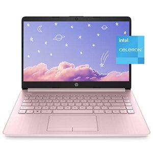 hp premium 14-inch hd thin and light laptop, intel dual-core processor, 8gb ram, 64gb storage, long battery life, webcam, bluetooth, hdmi, wi-fi, pink, windows 11 + 1 year microsoft 365