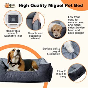 Miguel Denim Tough Dog Bed for Medium Dog with Washable Removable Cover - Durable Pet Bed Large Cats Zipper Bolster Cuddle Puppy Bed with Supportive Side Wall Slip-Resistant Bottom, Blue 30 Inch