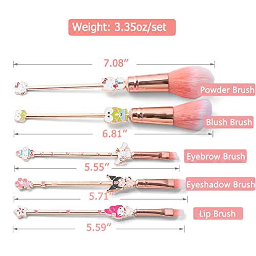 Marie Cartoon Cat Makeup Brushes - 5pcs Cute Animal Designed Soft Pink Makeup Brushes Set, Professional Cosmetic Tool Kit Pink Drawstring Bag Included for Girls and Women (A)