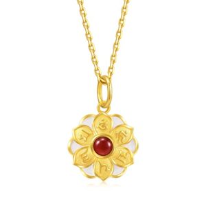 chow sang sang cultural blessing 999.9 24k solid gold om mani padme hum with red agate pendant for women 93484p | [not include the necklace]