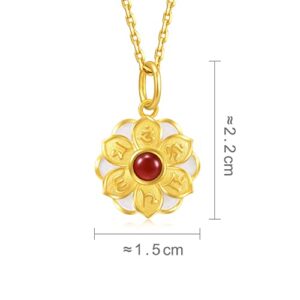 CHOW SANG SANG Cultural Blessing 999.9 24K Solid Gold Om Mani Padme Hum with Red Agate Pendant for Women 93484P | [Not Include the Necklace]