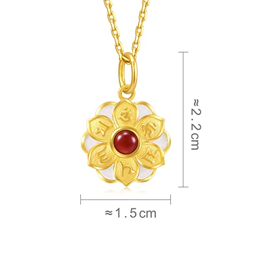 CHOW SANG SANG Cultural Blessing 999.9 24K Solid Gold Om Mani Padme Hum with Red Agate Pendant for Women 93484P | [Not Include the Necklace]