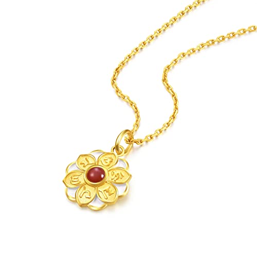 CHOW SANG SANG Cultural Blessing 999.9 24K Solid Gold Om Mani Padme Hum with Red Agate Pendant for Women 93484P | [Not Include the Necklace]