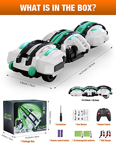 BAZADER RC Cars with LED Lights - Remote Control Car Snake 360° Roll Toys, Birthday for Kids Age 7 8 9 10 11+ Year Old, 2 Batteries 30+min, Indoor/Outdoor Toys for 6-12 yr Teen Boys