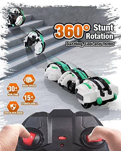 BAZADER RC Cars with LED Lights - Remote Control Car Snake 360° Roll Toys, Birthday for Kids Age 7 8 9 10 11+ Year Old, 2 Batteries 30+min, Indoor/Outdoor Toys for 6-12 yr Teen Boys