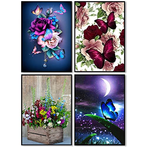 4 Pack Stamped Cross Stitch Kits - Counted Cross Stitch Kits for Beginners Adults Needlepoint Flowers Cross-Stitch Patterns Dimensions Needlecrafts Embroidery Kits Arts and Crafts(12X16inch)