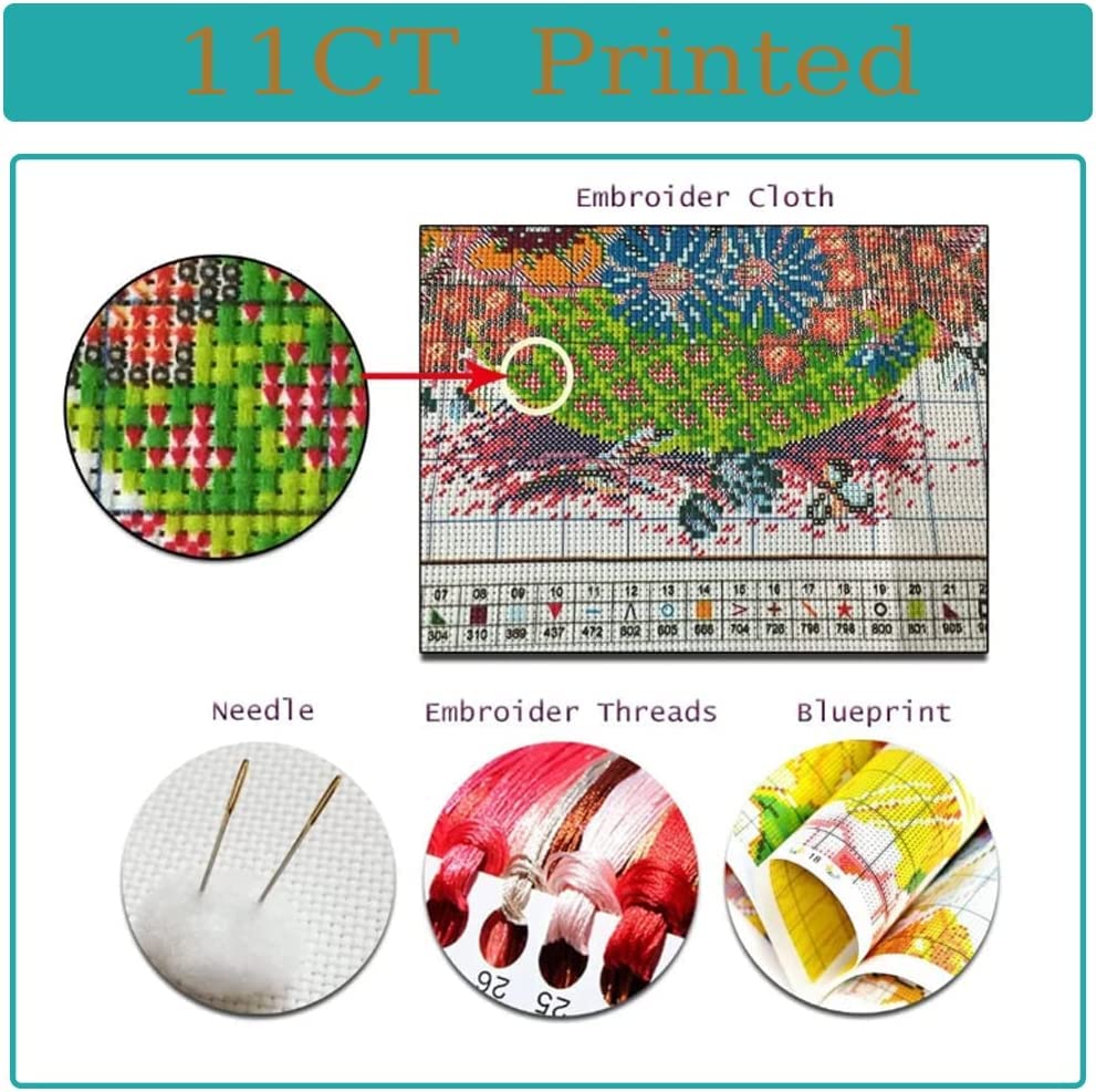 4 Pack Stamped Cross Stitch Kits - Counted Cross Stitch Kits for Beginners Adults Needlepoint Flowers Cross-Stitch Patterns Dimensions Needlecrafts Embroidery Kits Arts and Crafts(12X16inch)