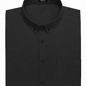 COOFANDY Mens Shirt Muscle Fit Dress Slim Fit Cotton Casual Button Down with Pocket, 01-Black, Large, Short Sleeve