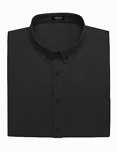 COOFANDY Mens Shirt Muscle Fit Dress Slim Fit Cotton Casual Button Down with Pocket, 01-Black, Large, Short Sleeve