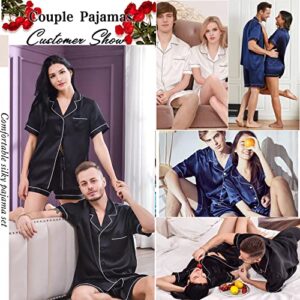 SWOMOG Women Satin Pajamas Sets Soft Button-Down Silk Sleepwear Two-Piece PJs Sets Loungewear White