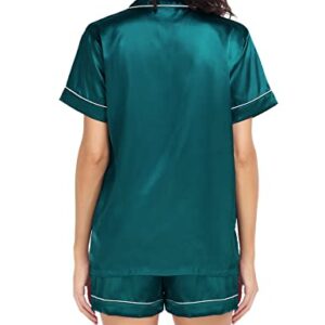 SWOMOG Woman Silk Pajamas Sets Button-Down Satin Loungewear Sleepwear 2 Pieces PJs Sets Cute Bridemide Mightwear Green