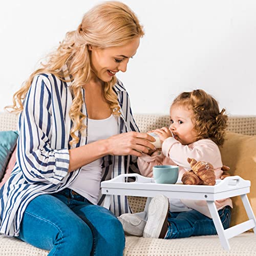 Artmeer Bed Tray Table with Foldable Legs,Bamboo Breakfast Tray with Handles Ideal for Sofa, Bed, Eating,Working,Used As Laptop Desk Snack Tray 2 Pack(White)