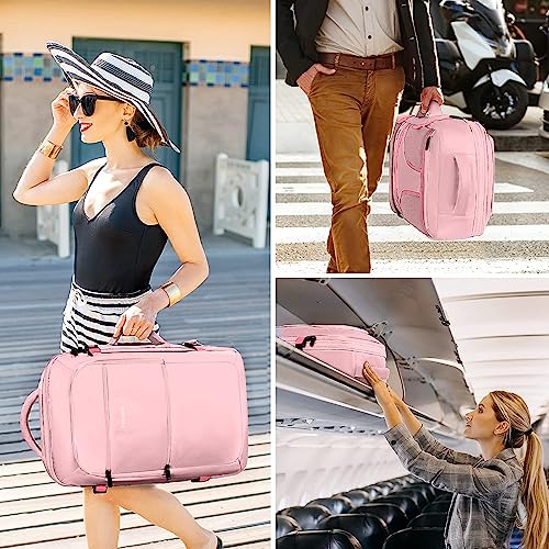 Carry on Bag,Expandable Travel Backpack Airline Approved,Water Resistant 40L Large Backpack,Anti-Theft Suitcase Luggage Overnight Weekender Daypack Duffel Bag Travel Essentials Gift for Travelers,Pink