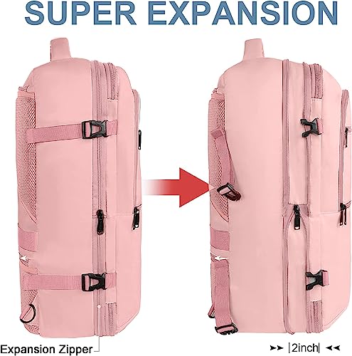 Carry on Bag,Expandable Travel Backpack Airline Approved,Water Resistant 40L Large Backpack,Anti-Theft Suitcase Luggage Overnight Weekender Daypack Duffel Bag Travel Essentials Gift for Travelers,Pink