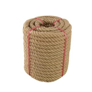 ganggend jute rope (1 in x 100 ft), 25mm thick twisted manila ropes, natural heavy duty hemp rope for swing bed, crafts, railing, tug of war, landscaping, gardening, bundling, hammock, home decorating