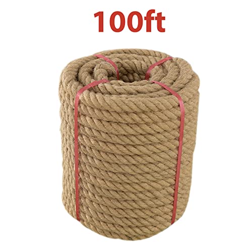 Ganggend Jute Rope (1 in X 100 ft), 25mm Thick Twisted Manila Ropes, Natural Heavy Duty Hemp Rope for Swing Bed, Crafts, Railing, Tug of War, Landscaping, Gardening, Bundling, Hammock, Home Decorating