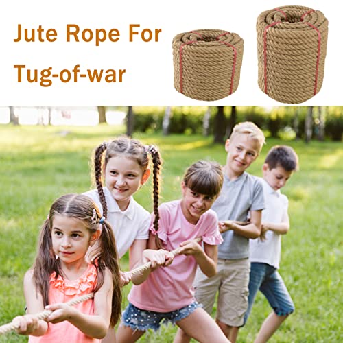 Ganggend Jute Rope (1 in X 100 ft), 25mm Thick Twisted Manila Ropes, Natural Heavy Duty Hemp Rope for Swing Bed, Crafts, Railing, Tug of War, Landscaping, Gardening, Bundling, Hammock, Home Decorating