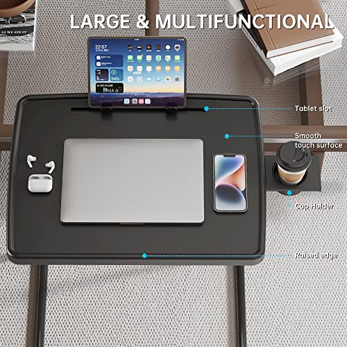 X TV Tray Table, Allpop Extra Large Adjustable TV Dinner Tray for Eating, Folding Laptop Table with Book Stand, Cup Holder & Tablet Slot for Bed & Sofa, Black