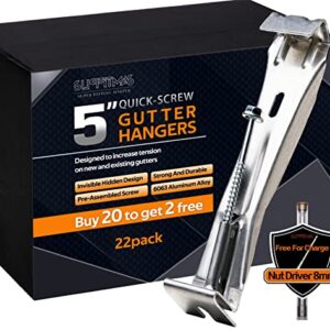 SUPFITMAS Gutter Hangers, 5 inch 22 Pack (+10% Quantity and a Free nut Driver), Premium Hidden Rain Gutter Guard Bracket Hook Accessories with Screw Clip Style, Reinforce Gutters