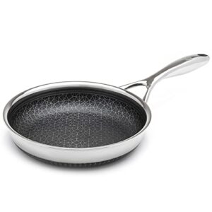 livwell diamondclad™ 10-inch hybrid nonstick stainless steel frying pan, dishwasher safe, pfoa-free - silver/black