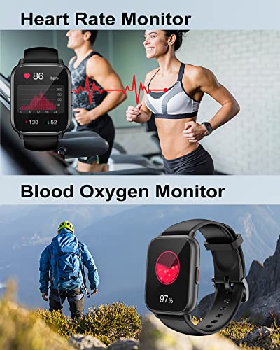 RUIMEN Smart Watch Answer/Make Calls Fitness Watch with Spare Strap Reloj Inteligente 1.7”Full Touch Smartwatchs for Women Men Heart Rate/Sleep Monitor Watch 100+ Sports IP68 Waterproof(Black)