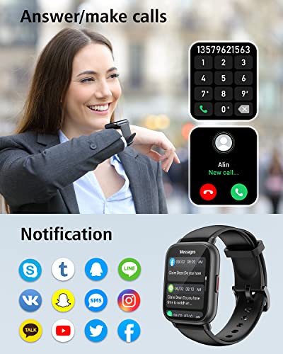 RUIMEN Smart Watch Answer/Make Calls Fitness Watch with Spare Strap Reloj Inteligente 1.7”Full Touch Smartwatchs for Women Men Heart Rate/Sleep Monitor Watch 100+ Sports IP68 Waterproof(Black)