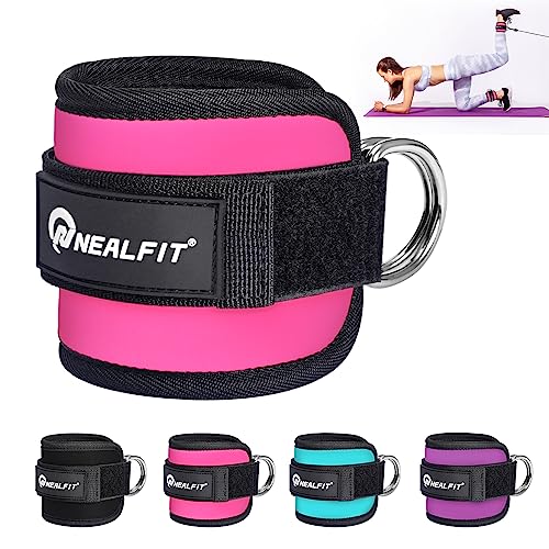 NEALFIT Ankle Strap for Cable Machine, Gym Ankle Cuff for Kickbacks, Leg Extensions, Glute Workouts, Booty Hip Abductors Exercise for Women and Men (Single, Pink)