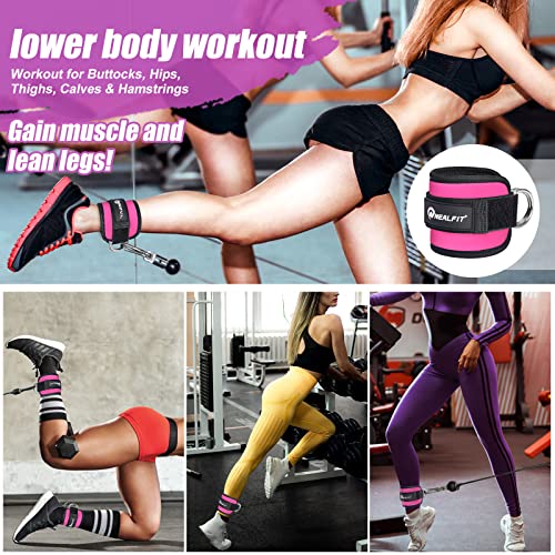 NEALFIT Ankle Strap for Cable Machine, Gym Ankle Cuff for Kickbacks, Leg Extensions, Glute Workouts, Booty Hip Abductors Exercise for Women and Men (Single, Pink)