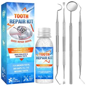 tooth repair kit, temporary fake teeth, fixing the missing and broken tooth replacements, with 4 dental tools