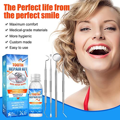 Tooth Repair Kit, Temporary Fake Teeth, Fixing The Missing and Broken Tooth Replacements, with 4 Dental Tools