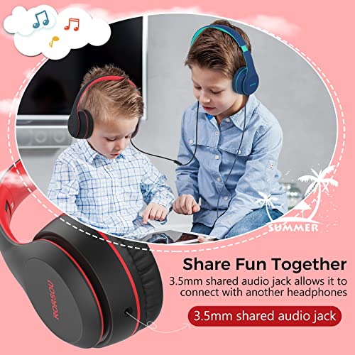 RORSOU K5 Kids Headphones with Microphone for shchool, Volume Limiter 85/94dB, Foldable Stereo Tangle-Free 3.5mm Jack Wired Cord On-Ear Headphones for Children/Boys/Girls/Kindle/Tablet/MP3/4 (Black)