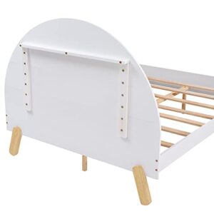 Kids Full Bed Frame with Curved Headboard, Children Full Platform Bed Frame with Shelf Behind Headboard, Cute Wooden Single Bed for Kids, Girls Boys, No Box Spring Needed (Full, White)