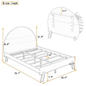 Kids Full Bed Frame with Curved Headboard, Children Full Platform Bed Frame with Shelf Behind Headboard, Cute Wooden Single Bed for Kids, Girls Boys, No Box Spring Needed (Full, White)