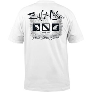 salt life mens old school short sleeve classic fit pocket shirt, white, large