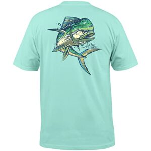 salt life artsy mahi short sleeve classic fit pocket shirt, aruba blue, x-large