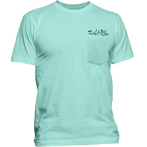 Salt Life Artsy Mahi Short Sleeve Classic Fit Pocket Shirt, Aruba Blue, X-Large