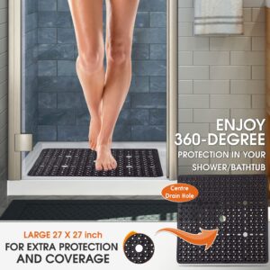 ENKOSI Large Square Shower Mat Non Slip - Stand Up Shower Mat - Shower Mats for Showers Anti Slip - Shower Non Slip Stall Mat - Shower Mat Non Slip Large - Shower Safety Grip Mat (Charcoal 27x27)