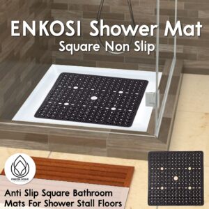 ENKOSI Large Square Shower Mat Non Slip - Stand Up Shower Mat - Shower Mats for Showers Anti Slip - Shower Non Slip Stall Mat - Shower Mat Non Slip Large - Shower Safety Grip Mat (Charcoal 27x27)