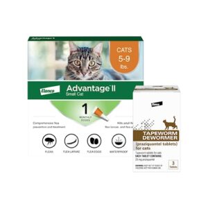 elanco tapeworm dewormer for cats and advantage ii vet-recommended flea prevention for small cats | 3-count + 1-pack