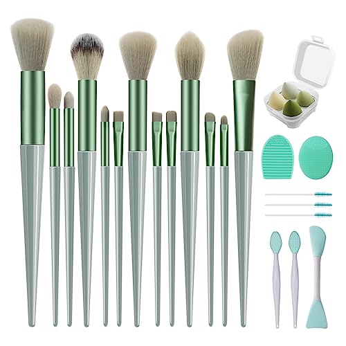 SULELA Makeup Brushes Set, 25pcs Make up Kits for Foundation Eyebrow Concealer Eye Shadows Professional Make up Brushes set (Green)