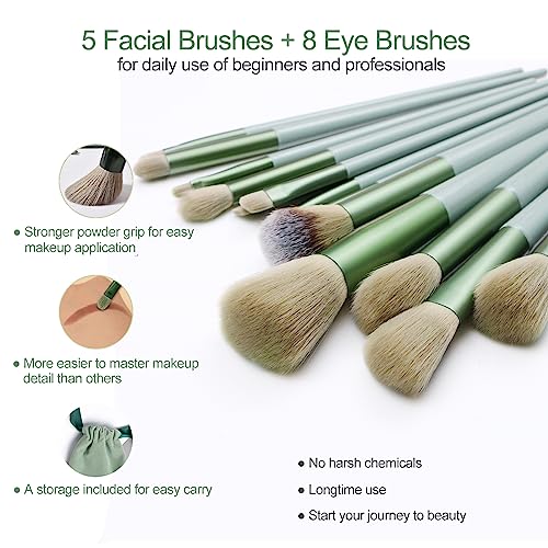 SULELA Makeup Brushes Set, 25pcs Make up Kits for Foundation Eyebrow Concealer Eye Shadows Professional Make up Brushes set (Green)