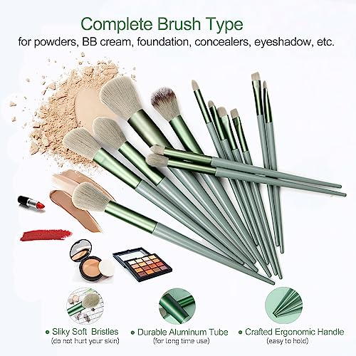 SULELA Makeup Brushes Set, 25pcs Make up Kits for Foundation Eyebrow Concealer Eye Shadows Professional Make up Brushes set (Green)